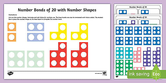 Number Bonds of 20 with Number Shapes Activity Pack - Maths
